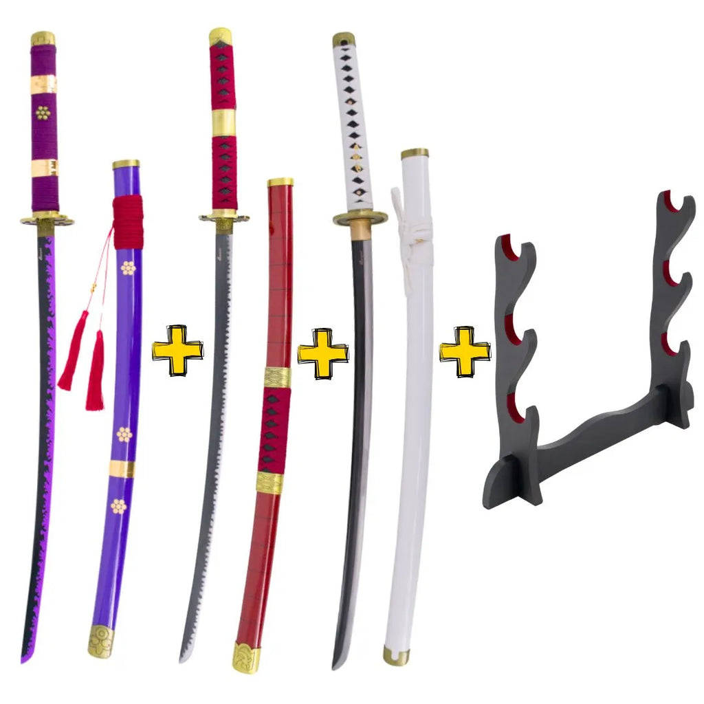 Pack de 3 Katanas Zoro One Piece - Acero | Expositor Gratis