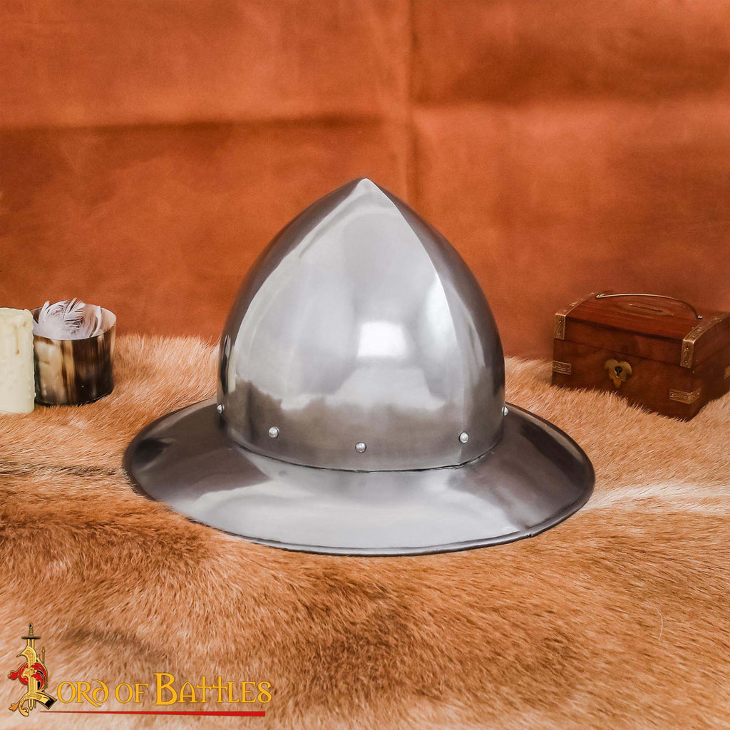 14th Century Teapot Hat - Polished Steel Helmet