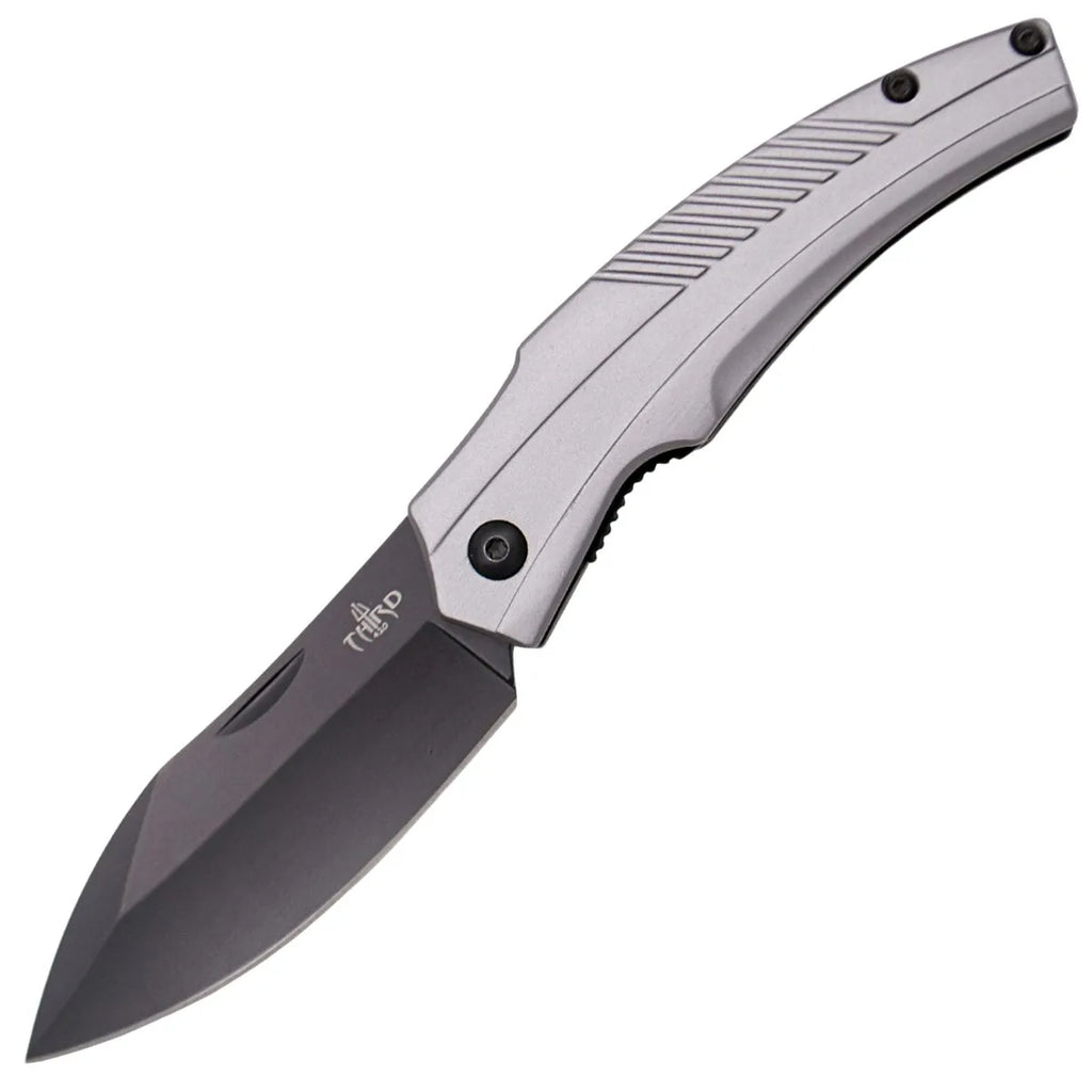 Navaja Third Mango Aluminio Gris con Hoja Negra 7,5 cm | Espadas y Más