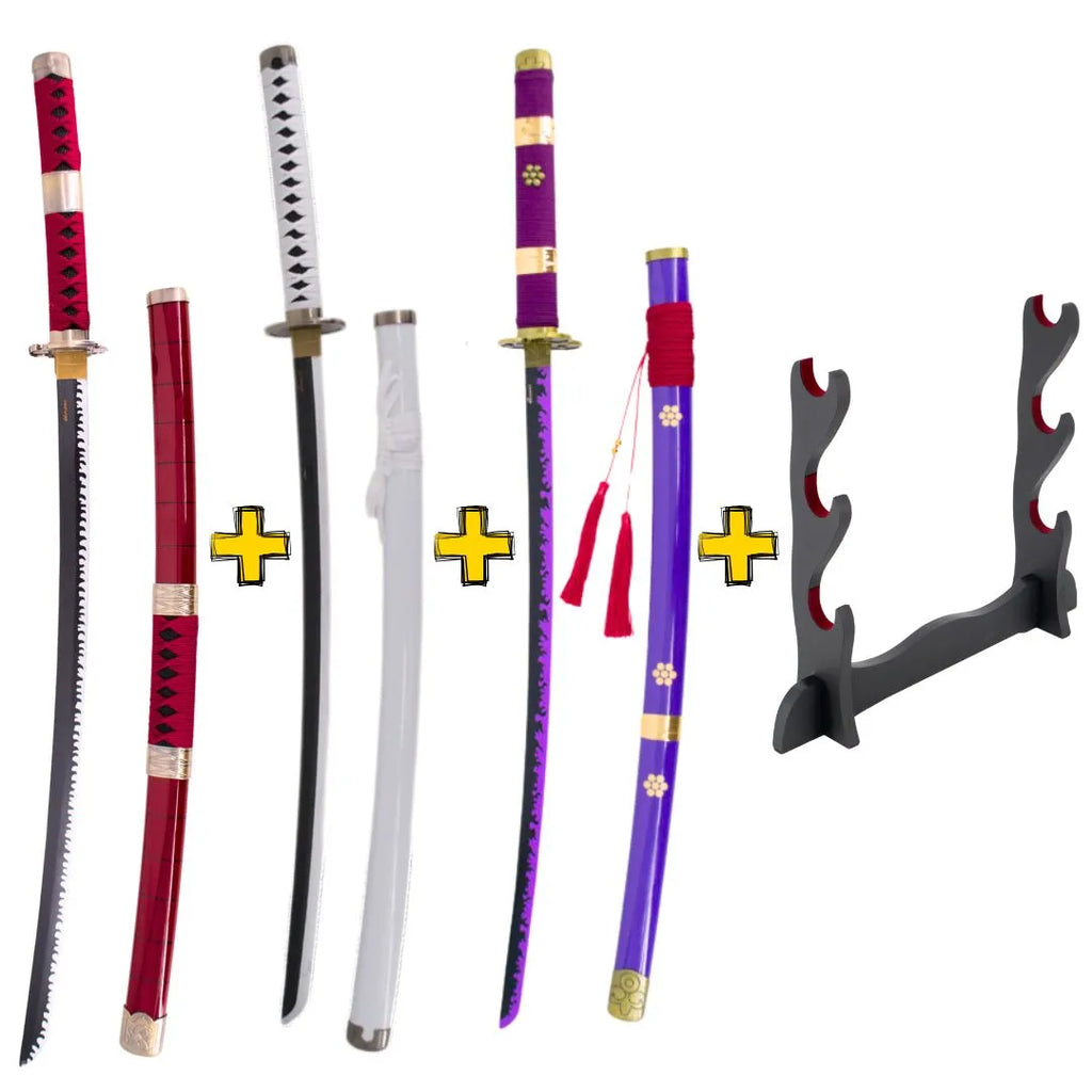Pack 3 Katanas Zoro One Piece Bambú | Réplica Oficial | Espadas y Más